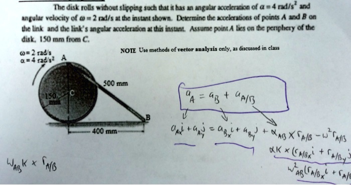 The disk rolls without slipping such that it has an angular acceleration of α = 4 rad/s^2 and ...