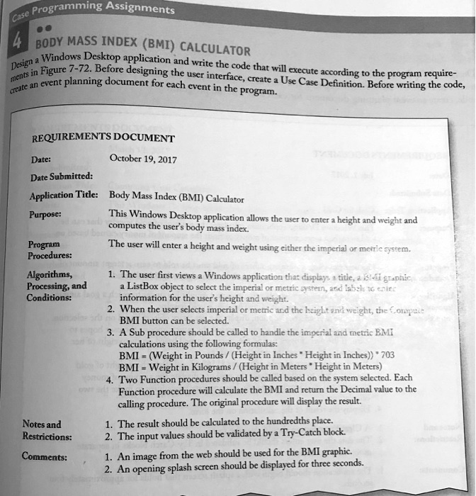 SOLVED: How to code the BMI Calculator using Visual Basic? ASSIGNMENTS REQUIREMENTS DOCUMENT ...