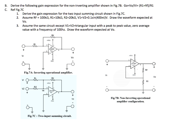 SOLVED: B. Derive the following gain expression for the non-inverting amplifier shown in Fig.7B ...