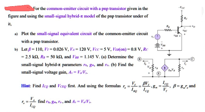 for the common emitter circuit with a pnp transistor given in the ...