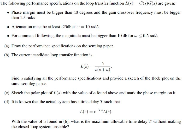 SOLVED: The following performance specifications on the loop transfer ...