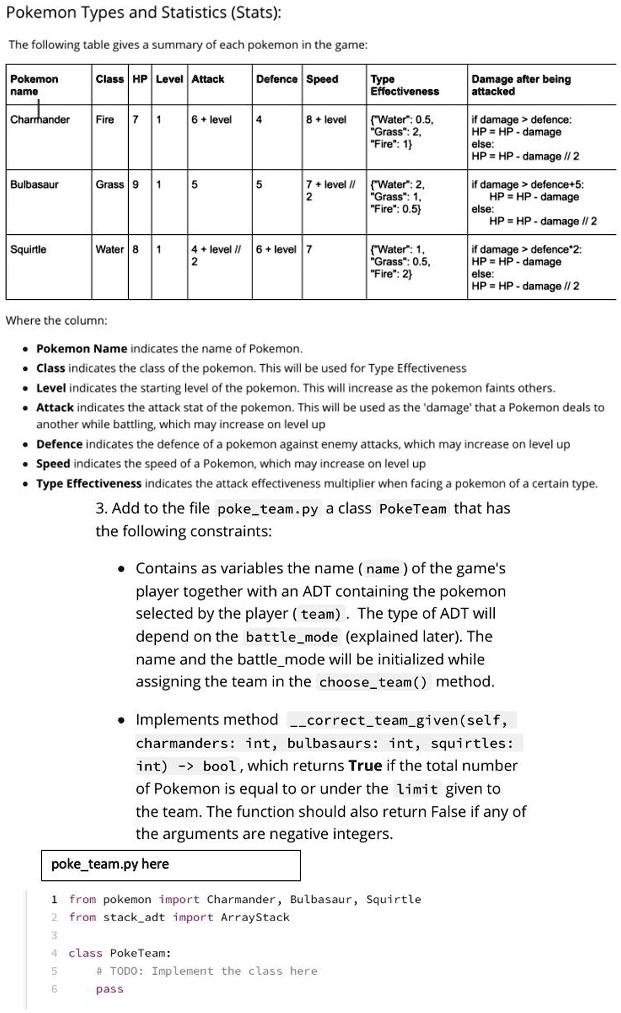 SOLVED: Pokemon Types and Statistics (Stats): The following table gives ...