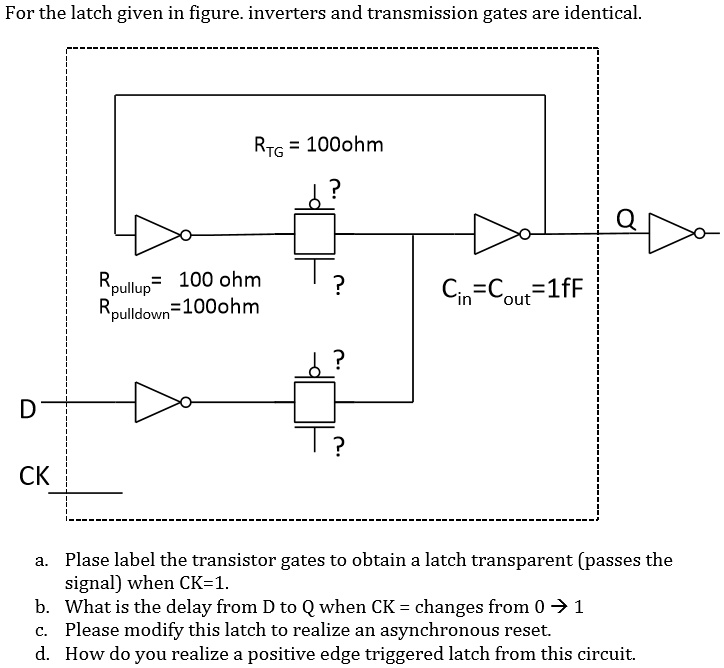 SOLVED: For the latch given in the figure, inverters and transmission ...