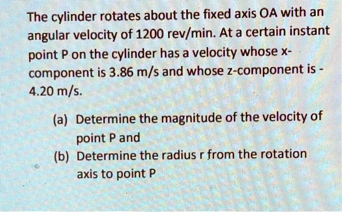 SOLVED: The cylinder rotates about the fixed axis OA with an angular ...
