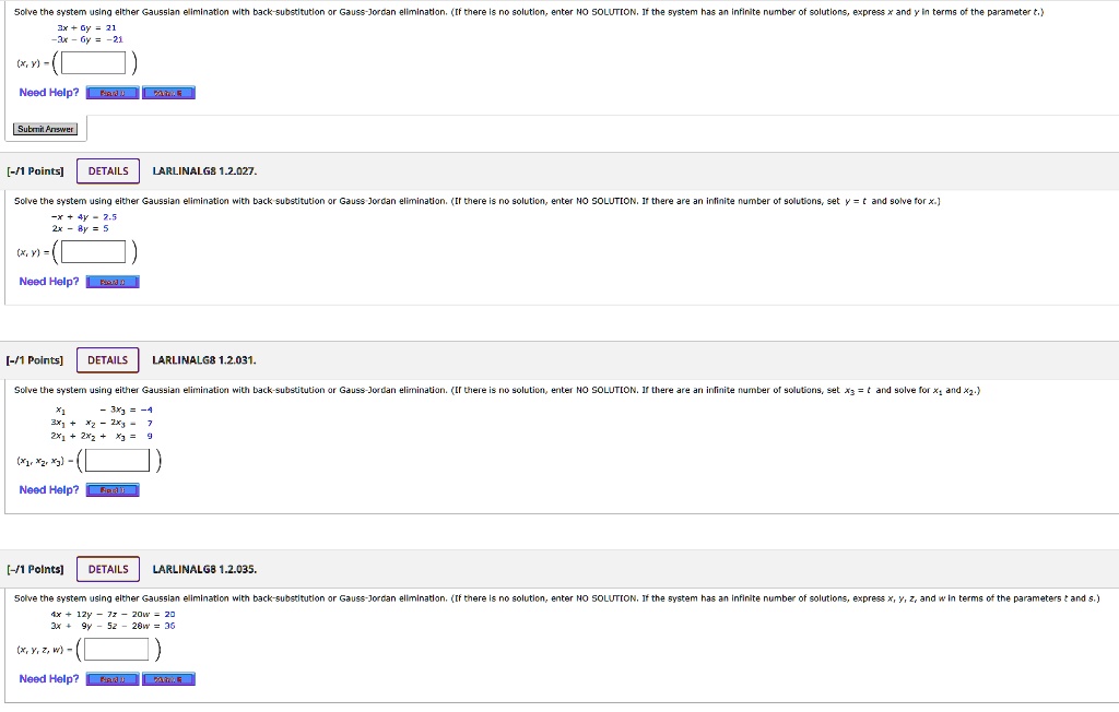 SOLVED: Solve the system using either Gaussian elimination with back ...