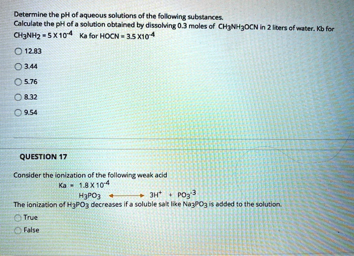 determine the ph of aqueous solutions of the following substances calculate the ph ofa solution ...