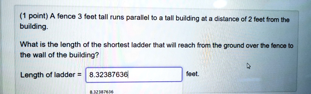 1 point a fence 3 feet tall runs parallel to a tall building at a ...