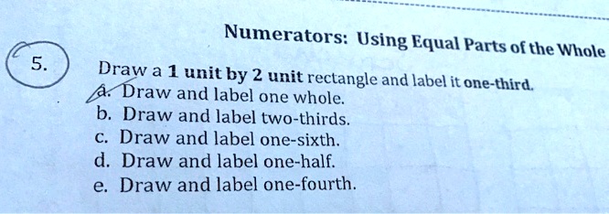 SOLVED: Numerators: Using Equal Parts of the Whole Draw a 1 unit by 2 ...