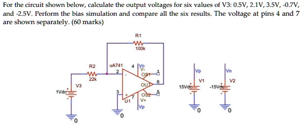 SOLVED: For the circuit shown below, calculate the output voltages for six values of V3: 0.5V, 2 ...