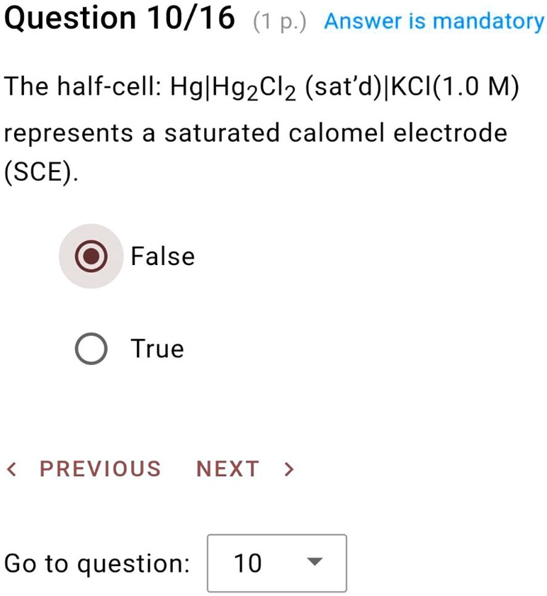 SOLVED: Question 10/16 (1 p.) Answer is mandatory The half-cell: Hg ...