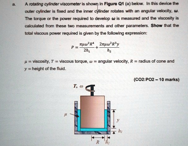 SOLVED: A rotating cylinder viscometer is shown in Figure Q1 below. In this device, the outer ...