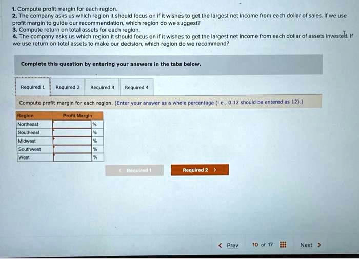 SOLVED: 1.Compute profit margin for each region 2.The company asks us ...