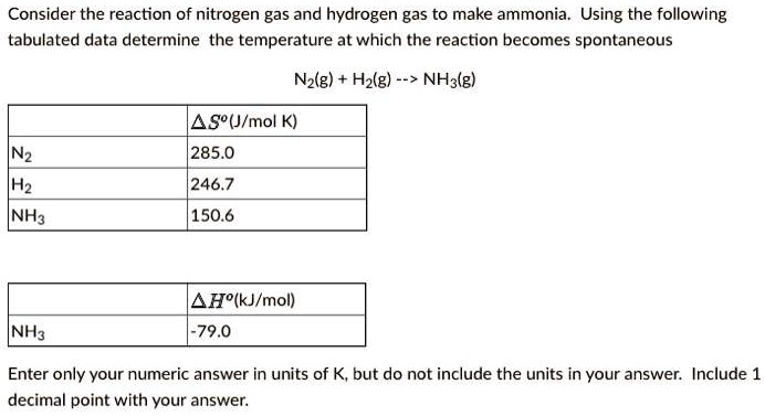 SOLVED: Consider the reaction of nitrogen gas and hydrogen gas to make ammonia. Using the ...