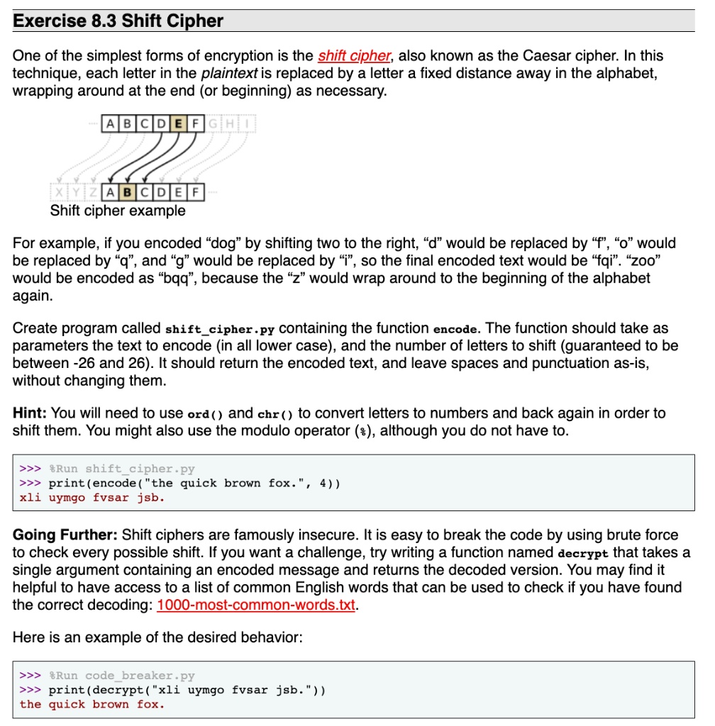 Solved Exercise 83 Shift Cipher One Of The Simplest Forms Of 3962