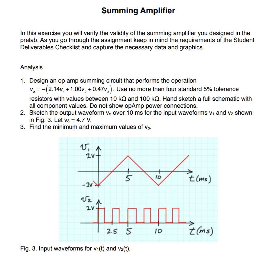 Solved Help Please Summing Amplifier In This Exercise You Will Verify The Validity Of The 