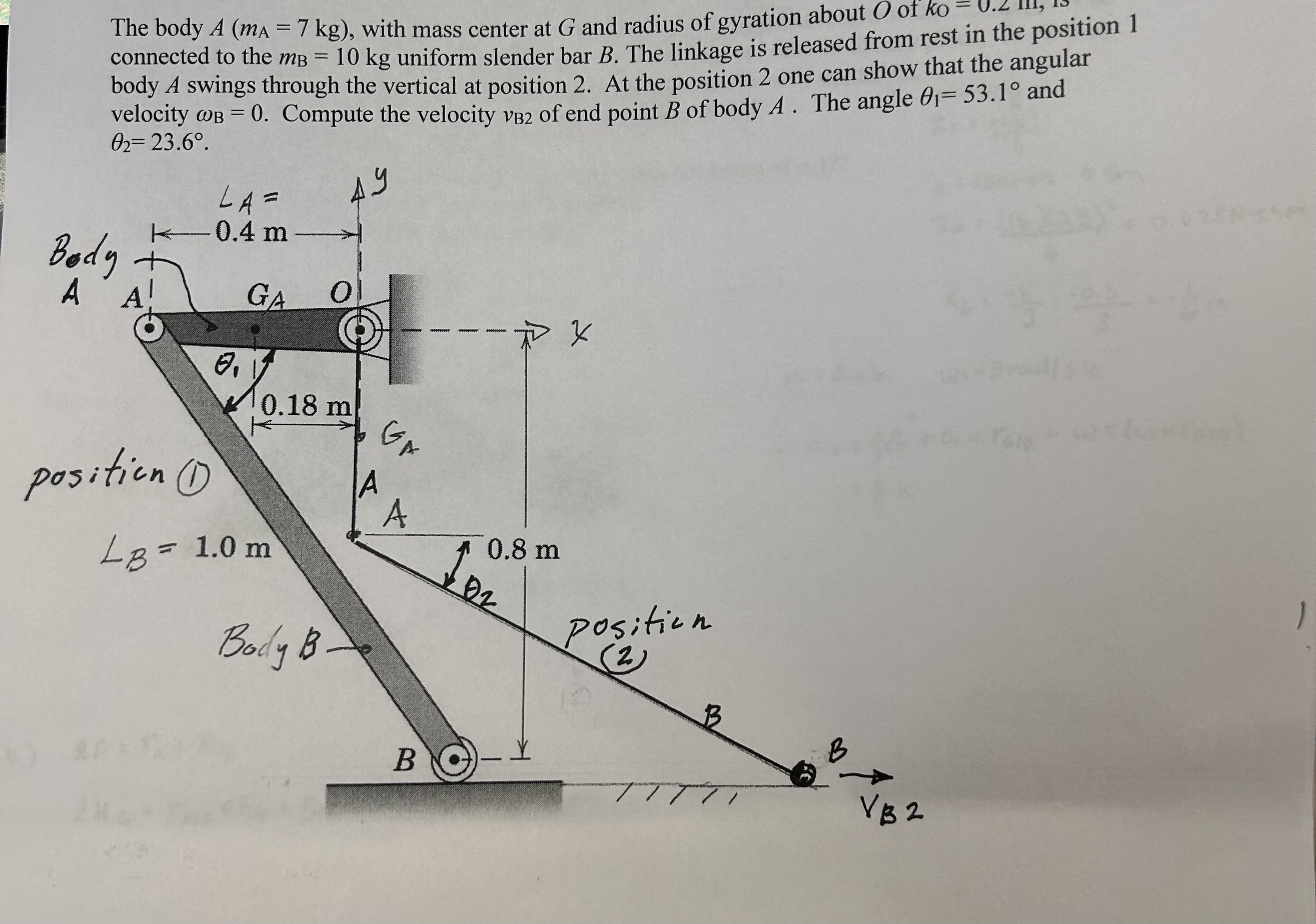 The body A(mA=7 kg), with mass center at G and radius of gyration about ...