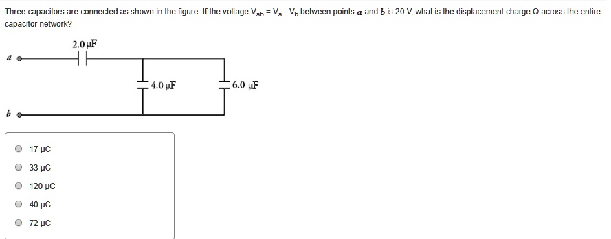 SOLVED: Three capacitors are connected as shown in the figure. If the voltage Vab between points ...