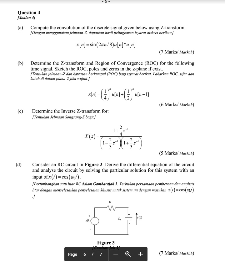 SOLVED: Question [Soalan 4 (a) Compute the convolution of the diserete signal given below using ...