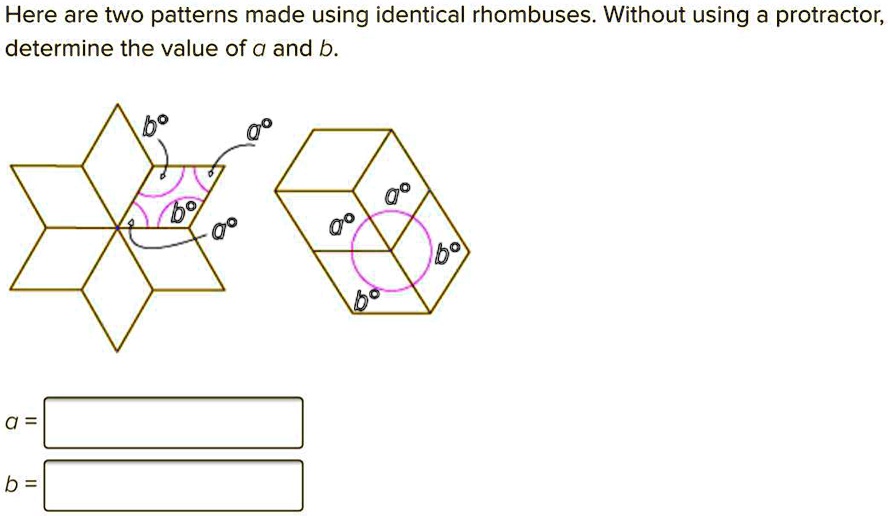 SOLVED: 'Here are two patterns made using identical rhombuses. Without using a protractor ...