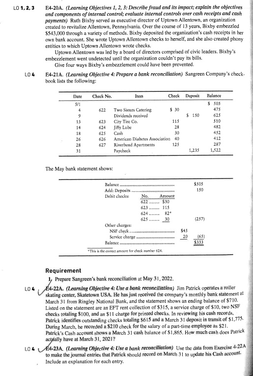 SOLVED: Texts: LO 1, 2, 3 E4-20A. (Learning Objectives 1, 2, 3 ...