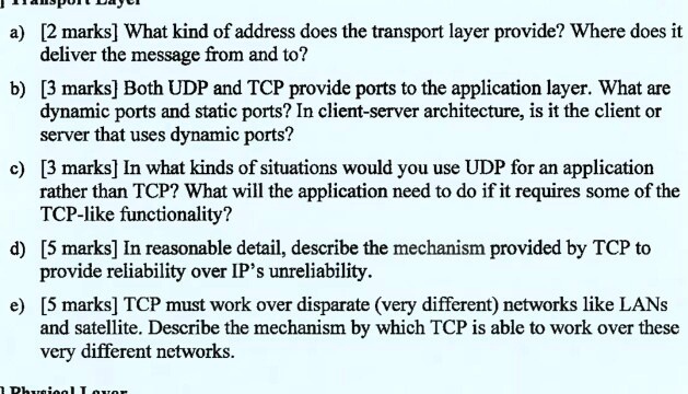 SOLVED: a) [2 marks] What kind of address does the transport layer ...