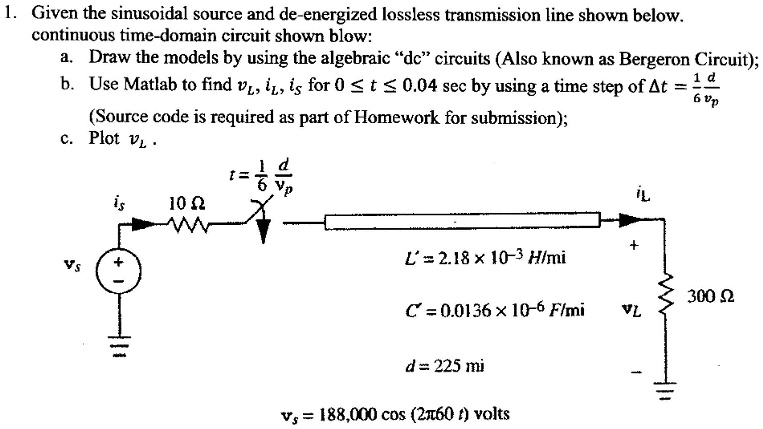 1. Given the sinusoidal source and de-energized lossless transmission ...
