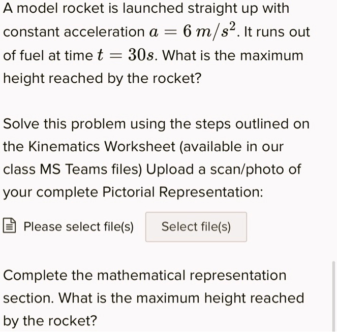 SOLVED: A model rocket is launched straight up with constant ...