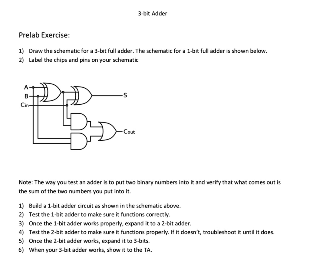 3-bit Adder Prelab Exercise: 1) Draw the schematic for a 3-bit full ...