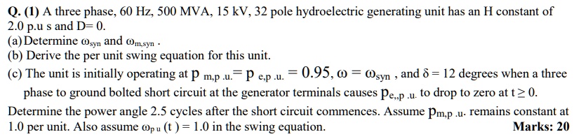 q1 a three phase60 hz 500 mva 15 kv32 pole hydroelectric generating ...