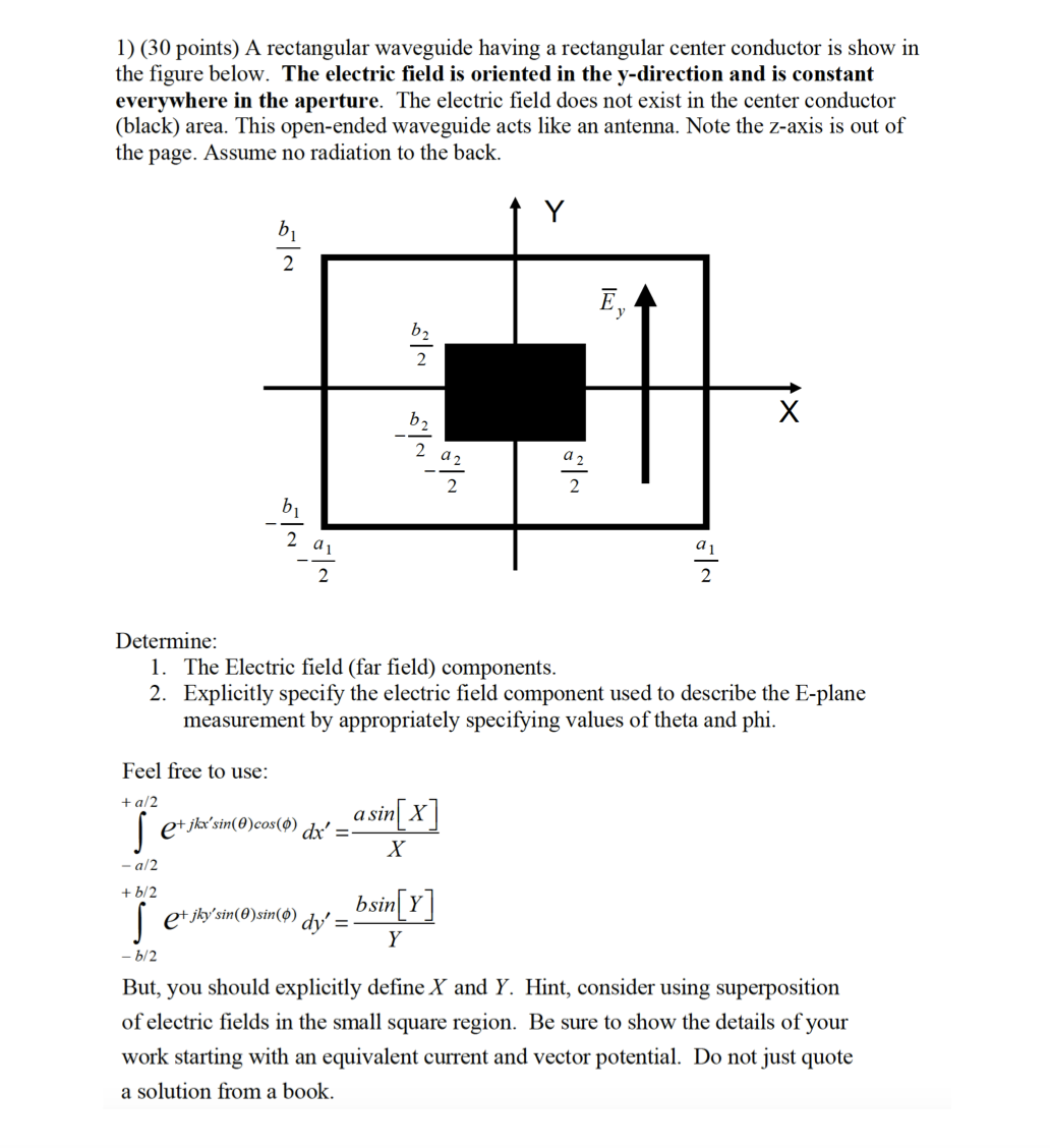 1) (30 points) A rectangular waveguide having a rectangular center ...