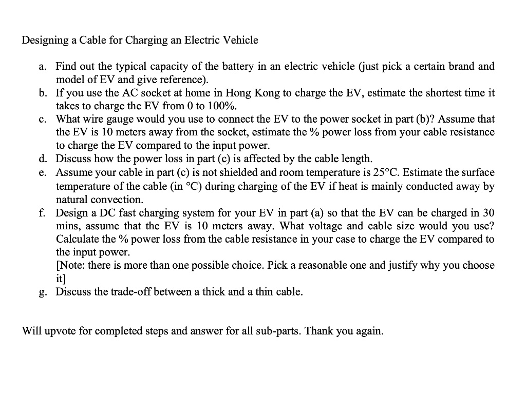 Designing a Cable for Charging an Electric Vehicle a. Find out the ...