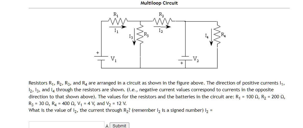 Multiloop Circuit R1 V? R2 I2 R3 I4 R4 V? Resistors R1, R2, R3, and R4 are arranged in a circuit ...