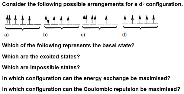 Consider the following possible arrangements for a d^5...