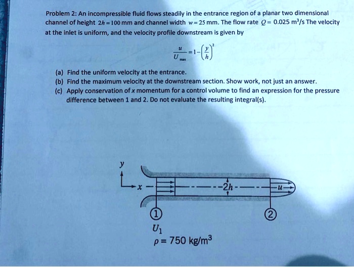 Problem 2: An incompressible fluid flows steadily in the entrance region of a planar two ...