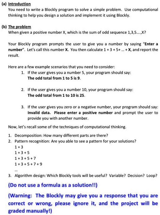 Solved Introduction You Need To Write A Blockly Program To Solve A Simple Problem Use 
