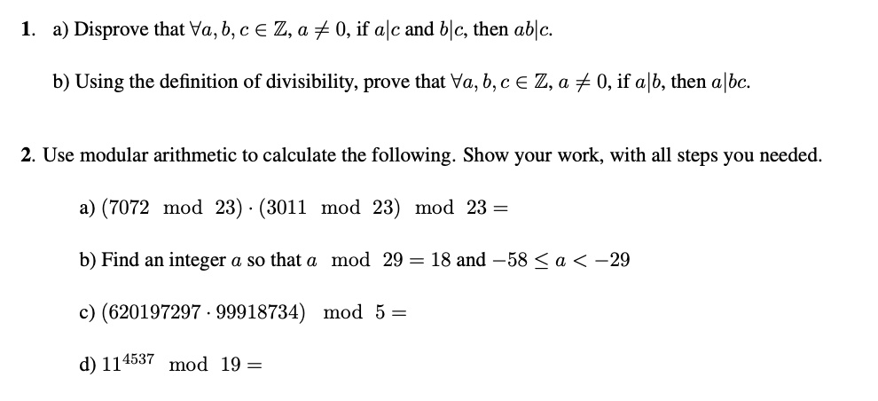 Solved A Disprove That Va B C ∈ Z A ≠0 If Akc And Blc Then