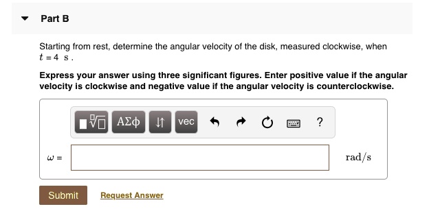 SOLVED: Starting from rest, determine the angular velocity of the disk, measured clockwise when ...