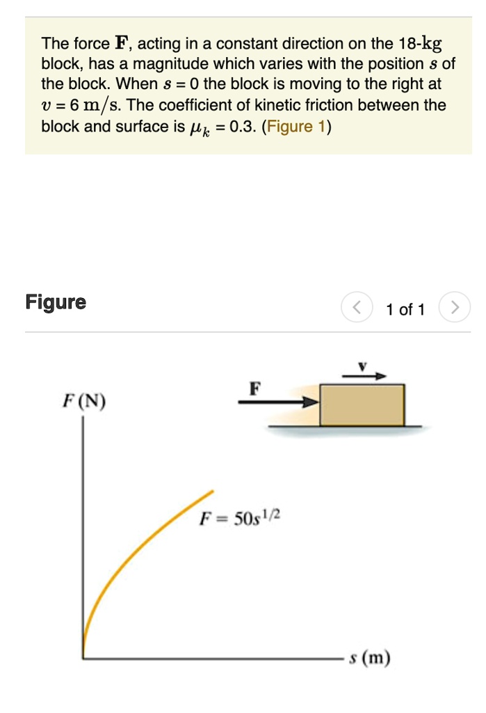 SOLVED: The force F , acting in a constant direction on the 18-kg block; has a magnitude which ...