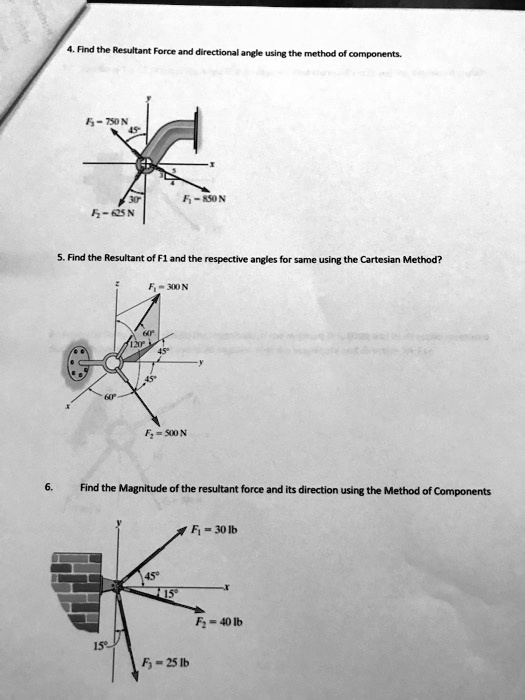 4. Find the Resultant Force and directional angle using the method of components. F1 = 750 N 45 ...