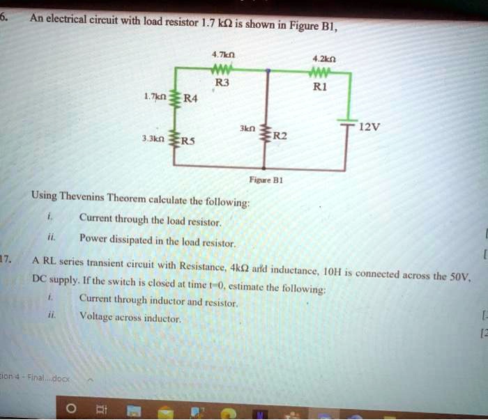 SOLVED: An electrical circuit with a load resistor of 1.7 kÎ© is shown in Figure B1. 4.7 kÎ© 4.2 ...