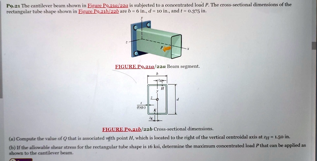 SOLVED: P9.21 The cantilever beam shown in Figure Pg.21a/22g is subjected to a concentrated load ...