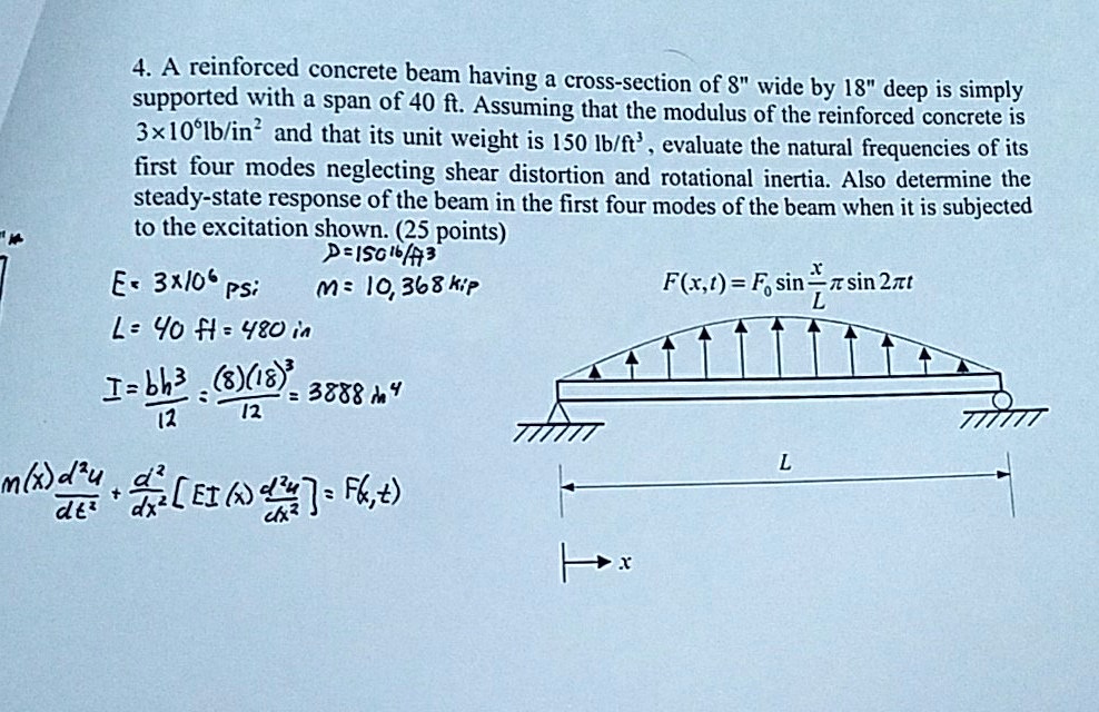 A reinforced concrete beam having a cross-section of 8" wide by 18 ...
