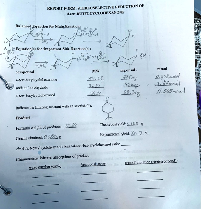 REPORT FORM: STEREOSELECTIVE REDUCTION OF 4-tert-BUTYLCYCLOHEXANONE ...