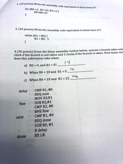 Solved 110 Points Write The Assembly Code Equivalent To These Lines Of C Forro1 R1 0361