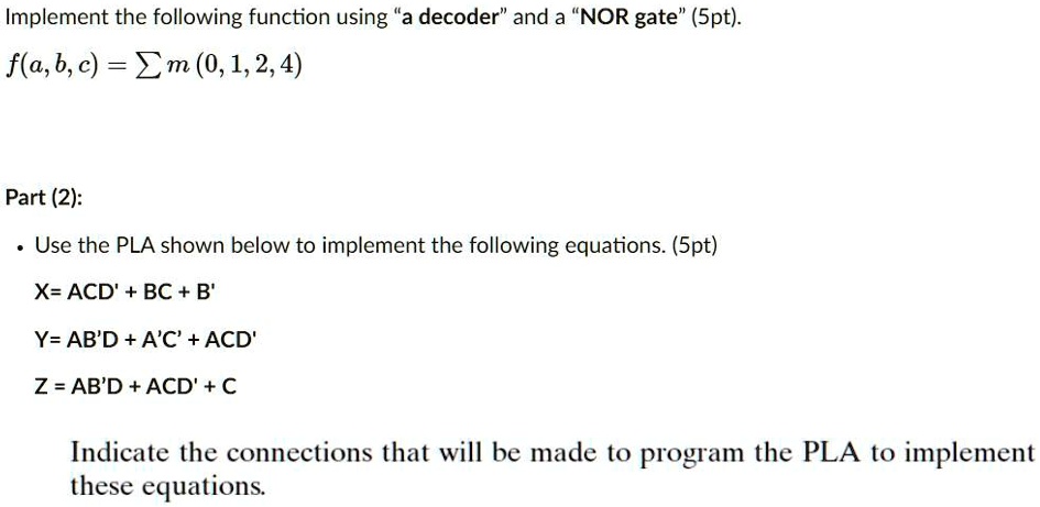 Solved Implement The Following Function Using A Decoder And A Nor Gate 0881