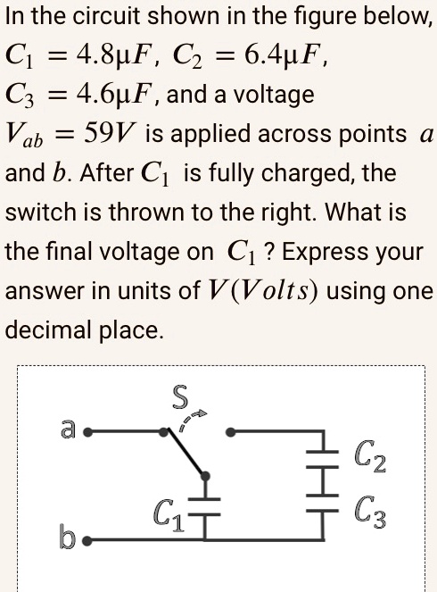 [GET ANSWER] In the circuit shown in the figure below, C1 = 4.8µF, C2 = 6.4µF, C3 = 4.6µF, and a ...