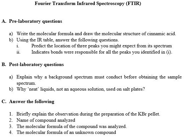 SOLVED:Fourier Transform Infrared Spectroscopy (FTIR) Pre-laboratory ...