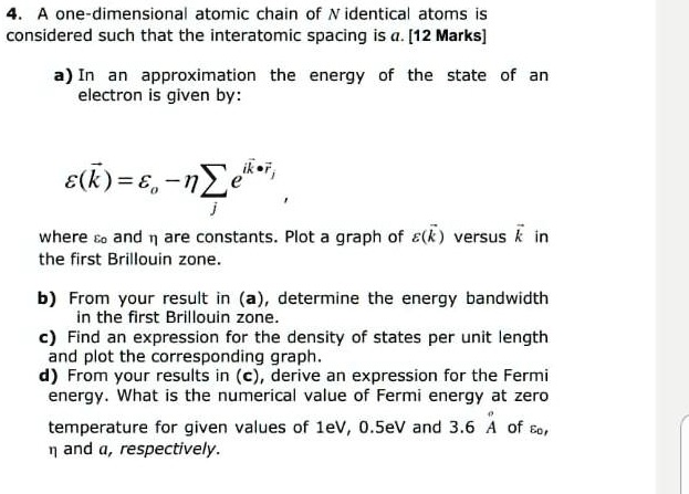 4. A one-dimensional atomic chain of N identical atoms is considered ...