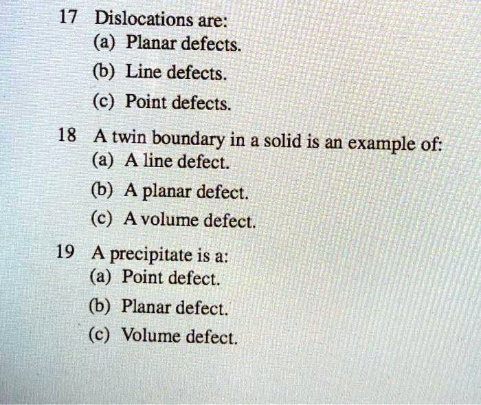 17 dislocations are a planar defects 6 line defects c point defects 18 ...