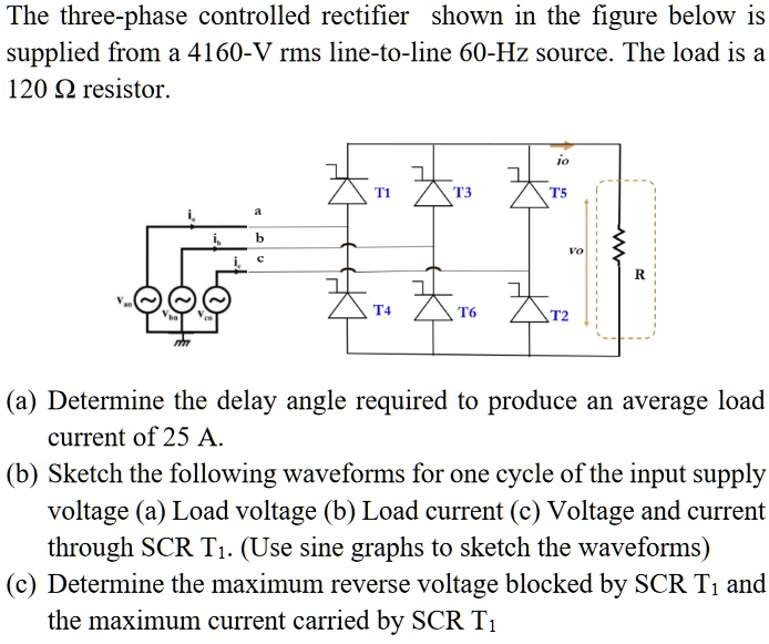 SOLVED: The three-phase controlled rectifier shown in the figure below is supplied from a 4160-V ...